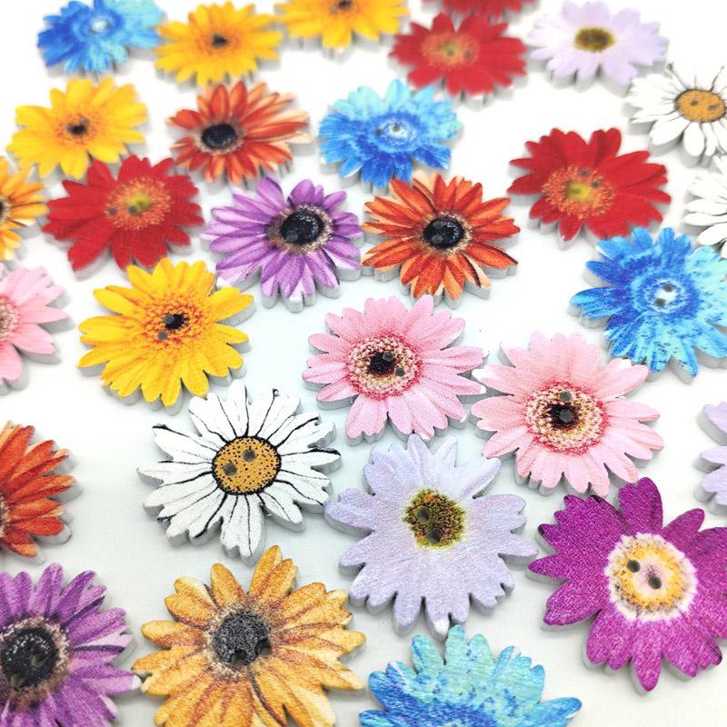 Buy 50Pcs Wood Buttons 25mm Chrysanthemum Flower Sewing Buttons DIY ...