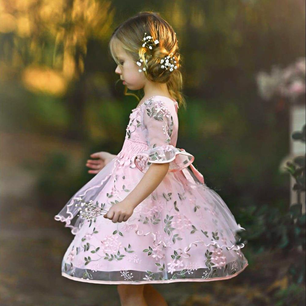 Girl Half Sleeves Embroidery Flower Party Dress Children Girl Elegant ...