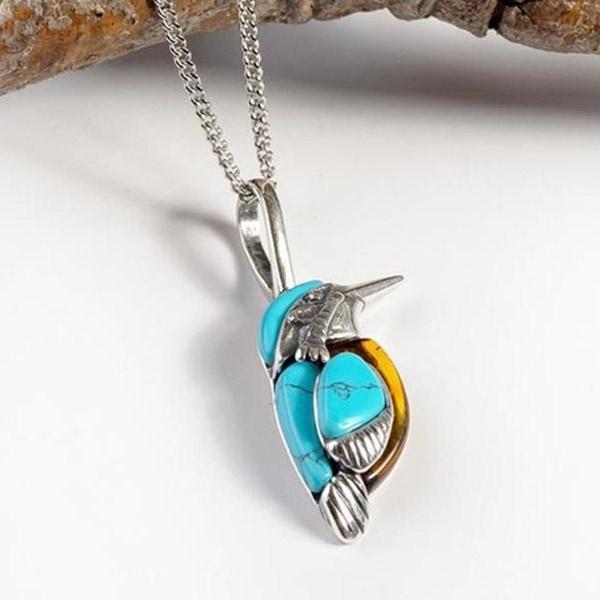 Buy Vintage Women's Exquisite Turquoise Hummingbird Amber Pendant ...