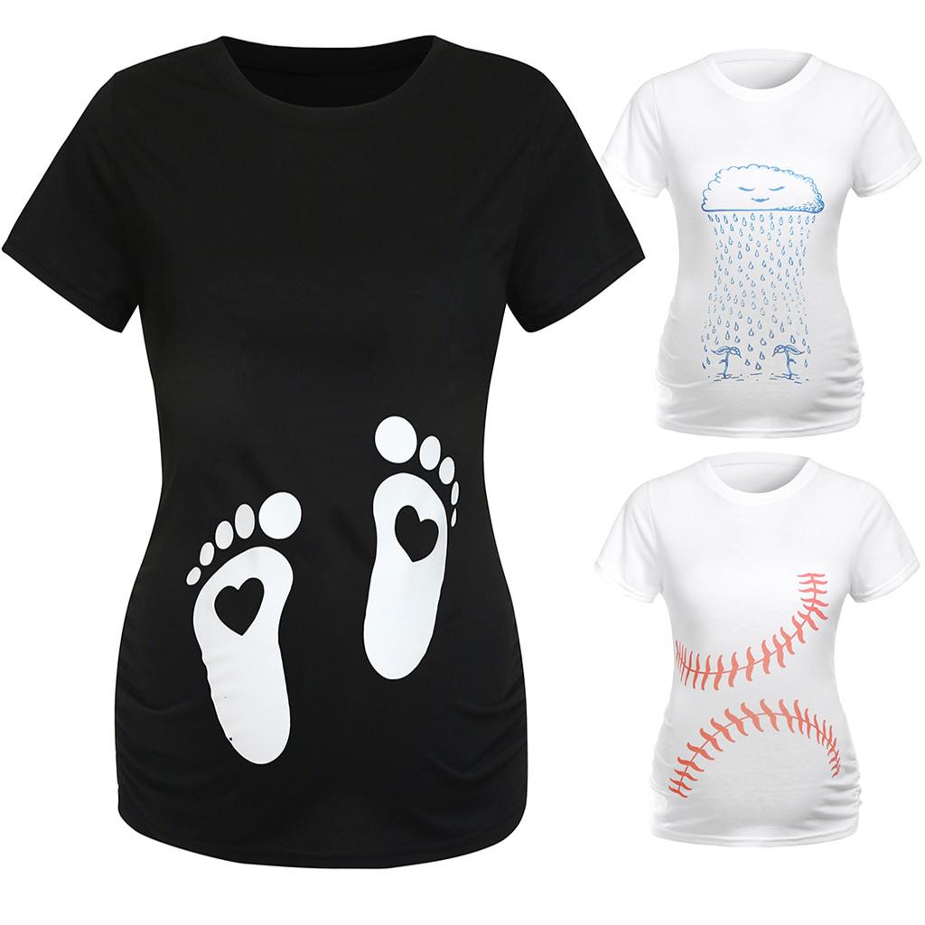 Buy Women Maternity Cartoon Print Short Sleeve T-shirt Pregnancy Tops ...