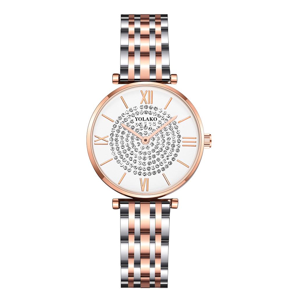 Cheap YOLAKO Casual Quartz Women Stainless Steel Full Diamond Analog ...