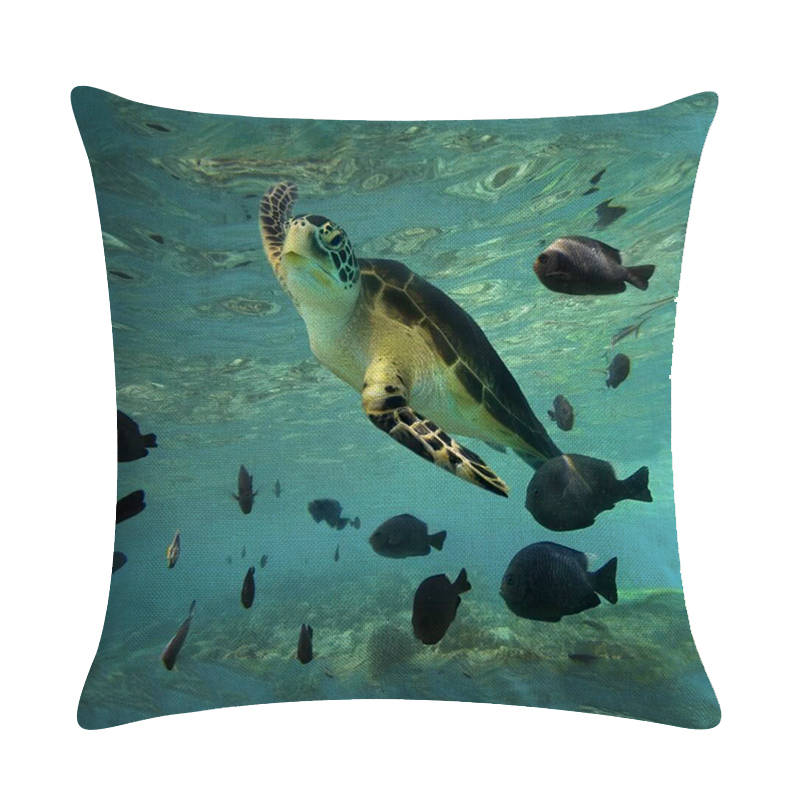 Turtles Cotton Linen Cushion Cover Fun of Ocean Animal Decorative ...