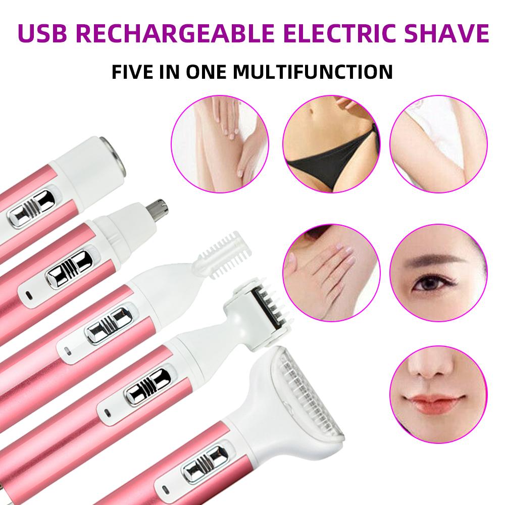 Buy 5 in 1 Female Hair Removal Shaver Set Rechargeable Underarm Shaving ...