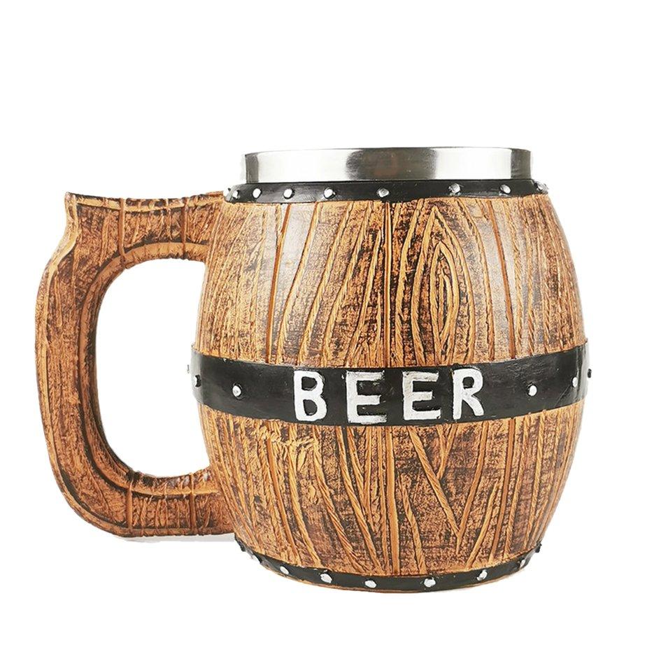 Buy Stainless Steel Wooden Barrels Beer Mugs Large Capacity Beer ...