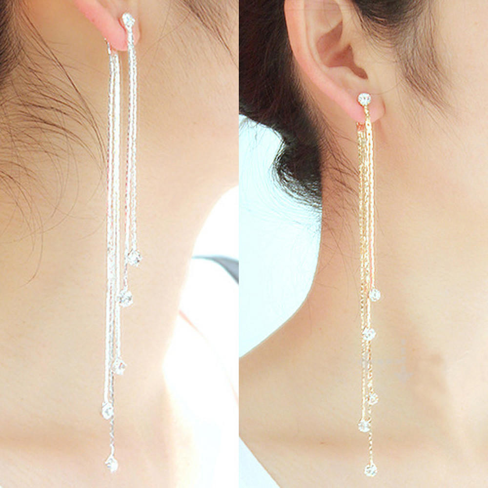 Buy Long Tassel 1 Pair Earrings Women's Simple Earring Ear Studs ...