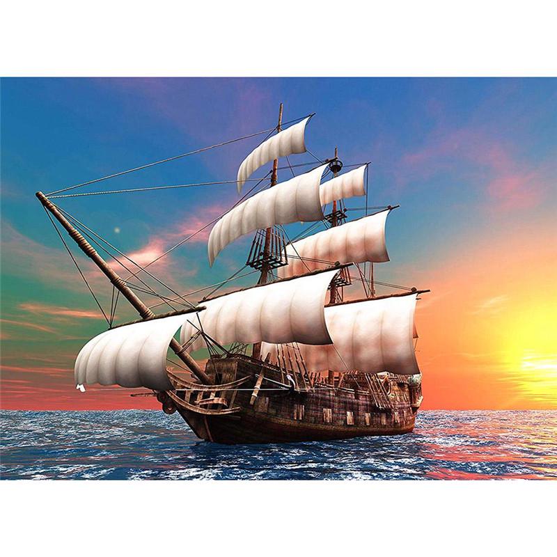 Full 5D Diy Diamond Painting Sea Sailing Embroidery Cross Stitch Home ...