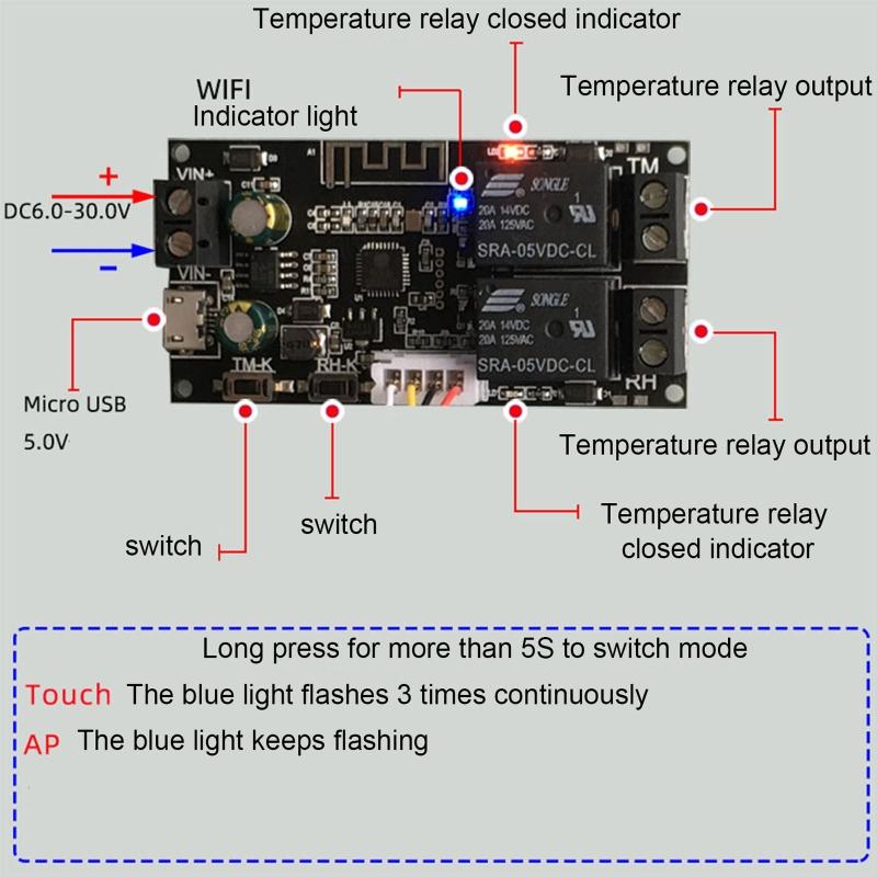 Buy Temperature and Humidity APP Remote Controller Module Dual Output ...