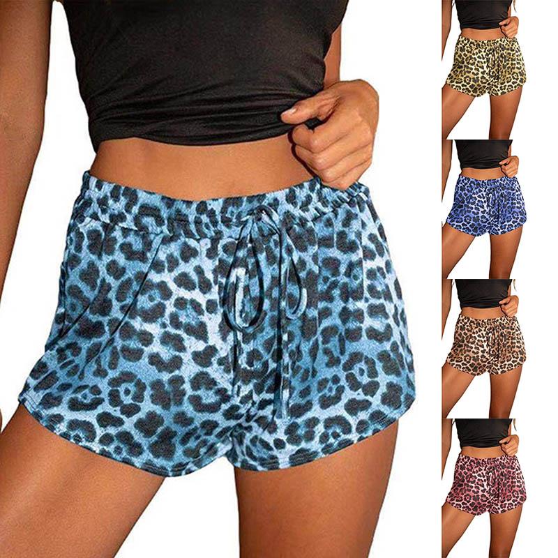 Fashion Women Casual Shorts Drawstring Elastic Waist Leopard Print ...