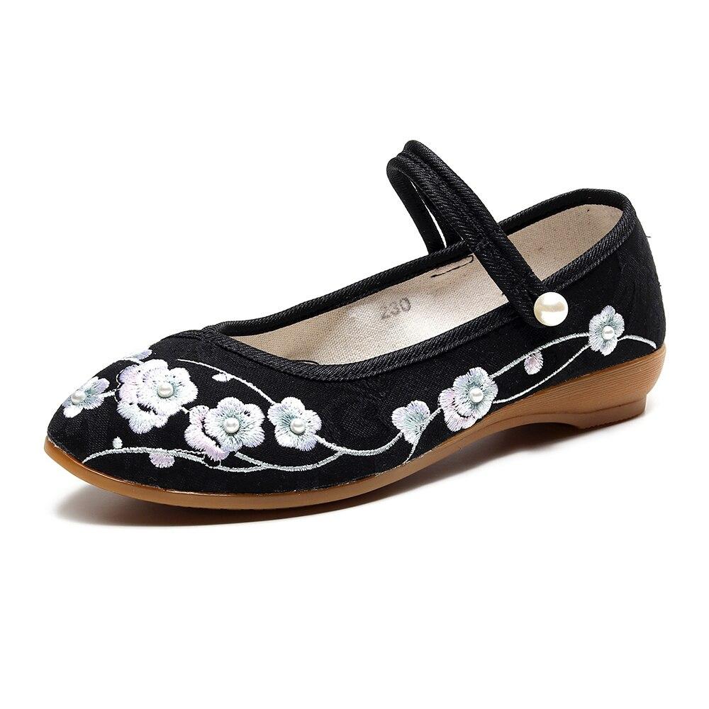 Buy Pearls Ladies Jacquard Cotton Flat Shoes Pointy Toe Comfort Women ...