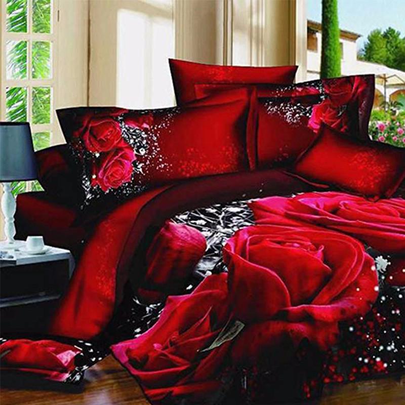 Buy Luxury Bedroom 3D Rose Print Bedding Sets Including Duvet Cover and ...