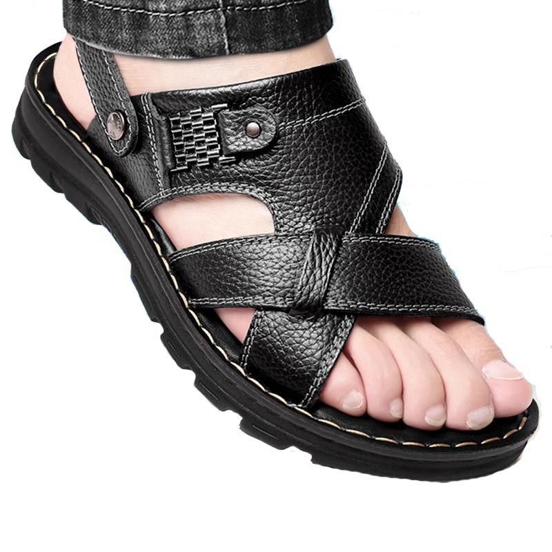 Cheap Men Sandals Genuine Leather Men Beach Shoes Brand Men Casual ...