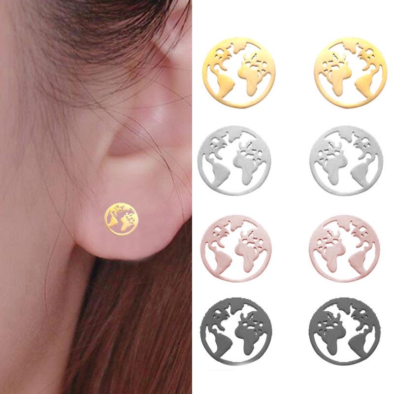Buy 1 Pair Women Simple Fashion Stud Earring World Map Earring Travel ...