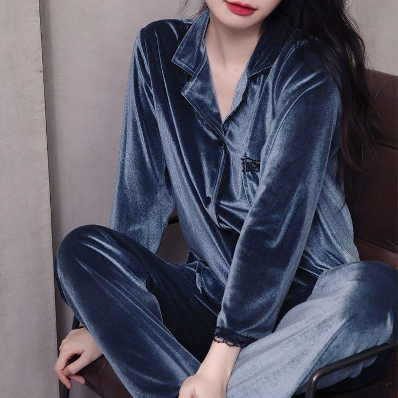 Cumpără Loose Velvet Sleepwear French Style Velour Pajamas Set Autumn ...
