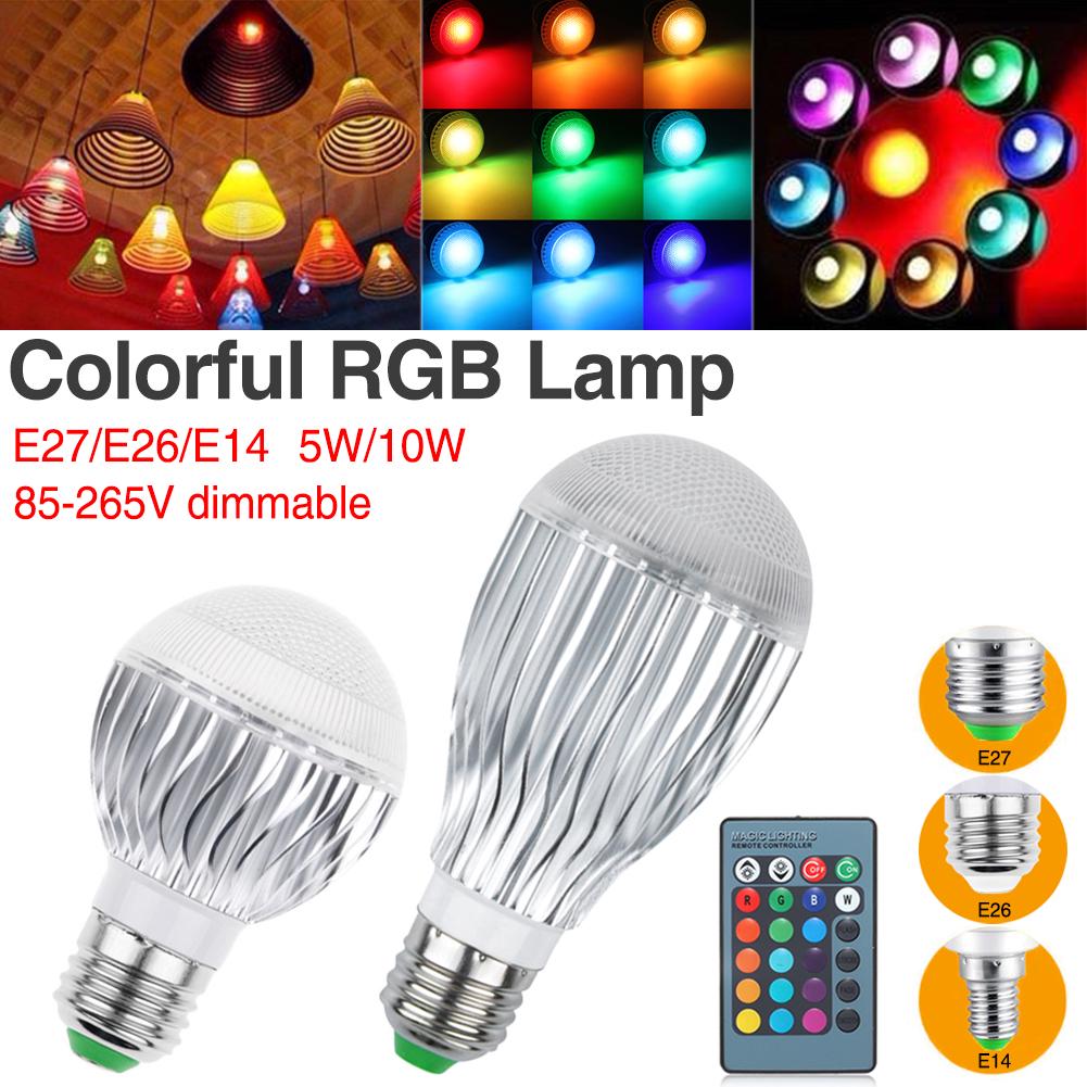 Buy 16-Colors 5W 10W Dimmable Changing Light E27 E14 E26 RGB Bulb LED Lamp+IR Remote Controller ...