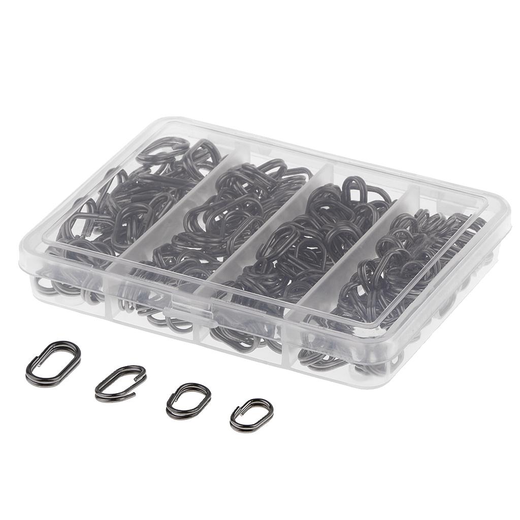 170pcs Stainless Steel Oval Split Rings Fishing Lure Connectors 4 Sizes ...