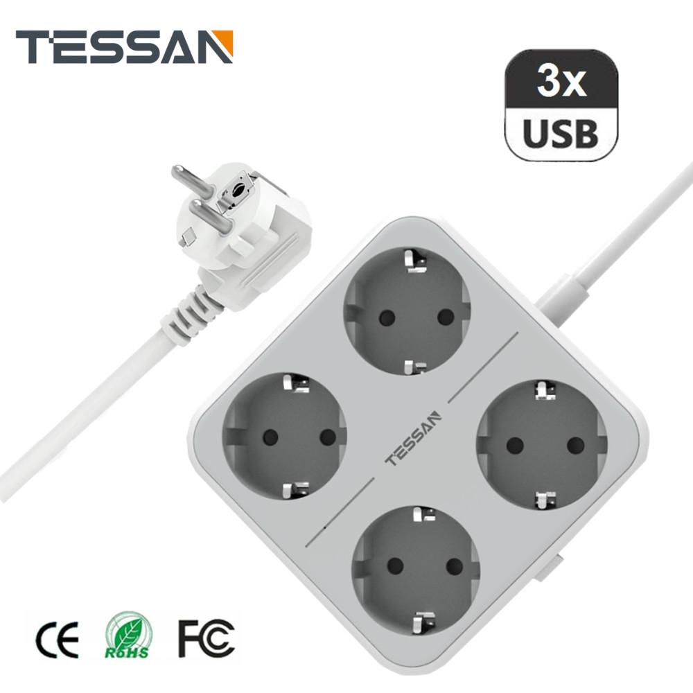 Buy TESSAN USB Power Strip EU Multi Plug Socket with 4 Way Sockets, 3 ...