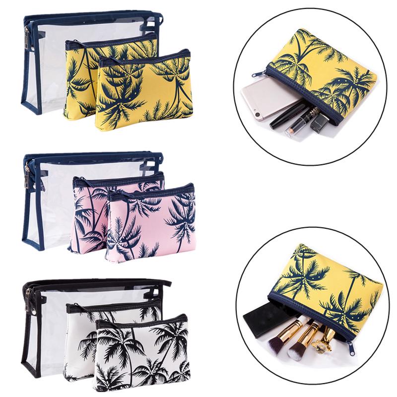 Buy Casual 3Pcs/Set Travel Ladies Transparent Coconut Tree PVC Makeup ...