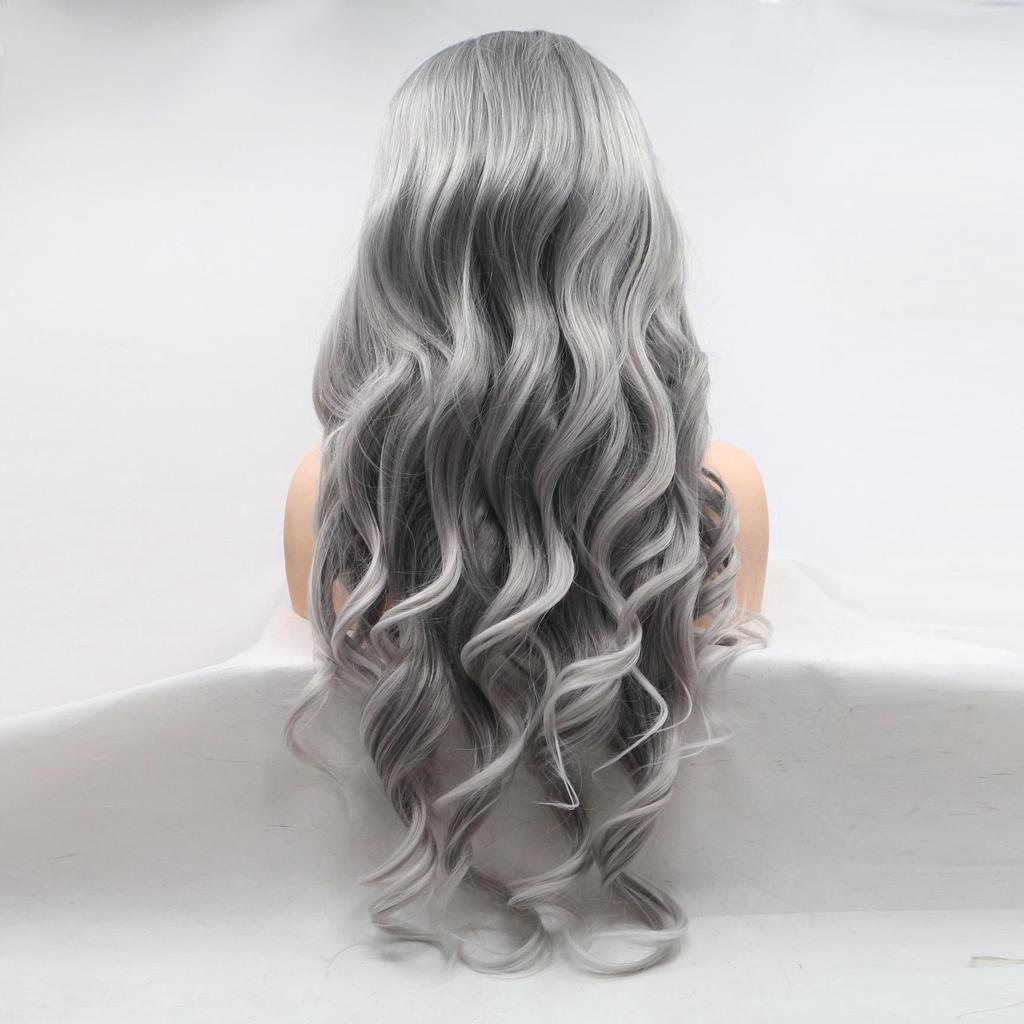 Buy Customize Grey Gradients Long Curly Lace Front Wig Fashion ...
