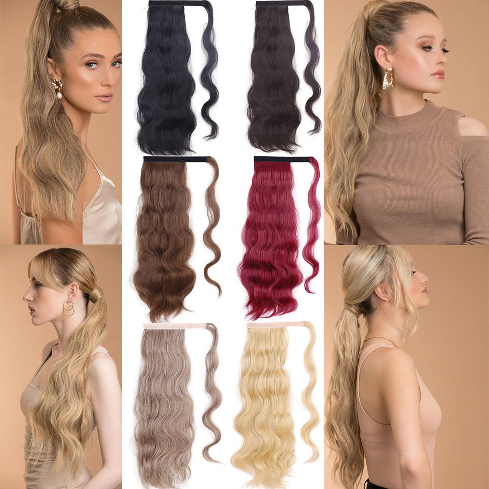 Buy Long Wave Ponytail Wrap Around Synthetic Ponytail Body Wave Clip In ...
