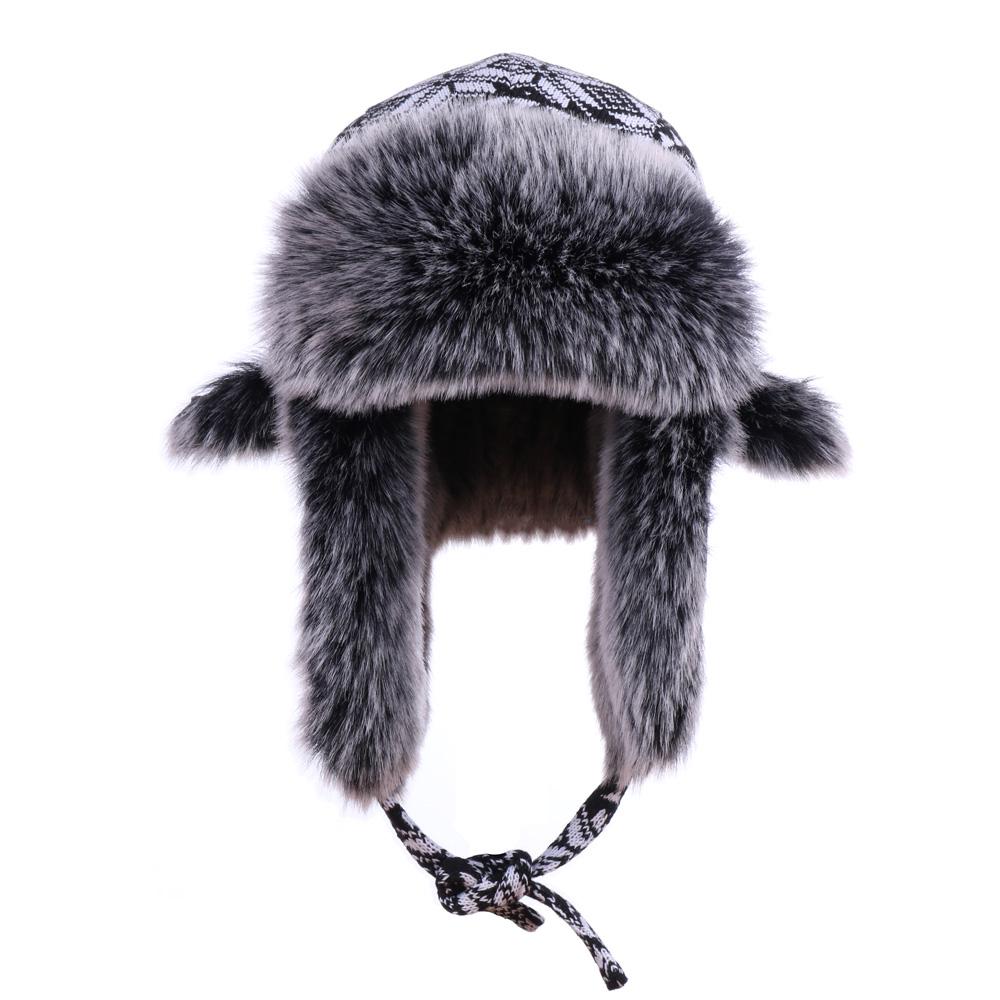 Russian Ushanka Hat Men Winter Wool Knitted Snow Ski Cap Faux Fur Ear ...