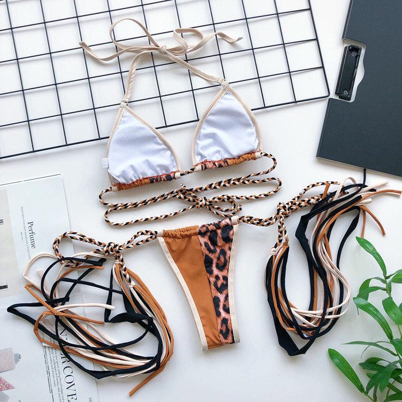 Buy Two Pieces Sexy Micro Bikini Set Women Leopard Bandage Thong ...