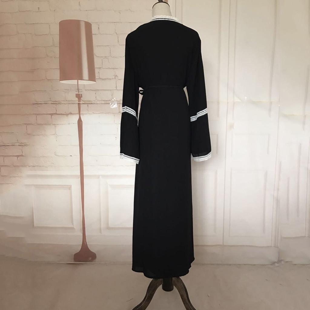 Buy Muslim Women Summer Black Lace Stitching Embroidery Cardigan Robes ...