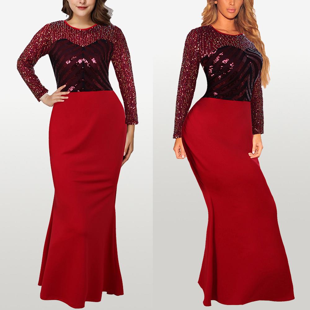 Buy Women Sexy Plus Size Party Dress Bling Bling Sequin Long Sleeve Hip