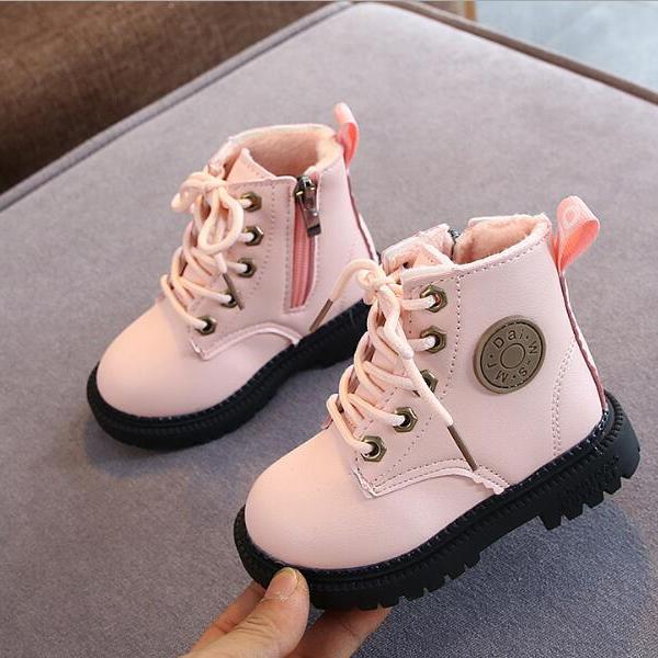 Buy Autumn Winter Children Boots Boys Girls Leather Martin Boots Plush ...