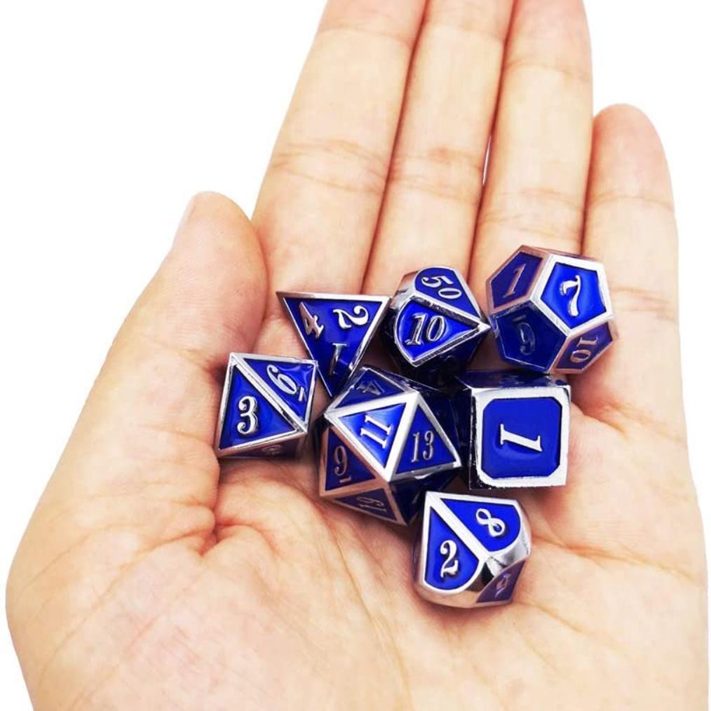 Haxtec Metal Dice Set D&D Silver Navy Blue Metal Polyhedral DND Dice ...
