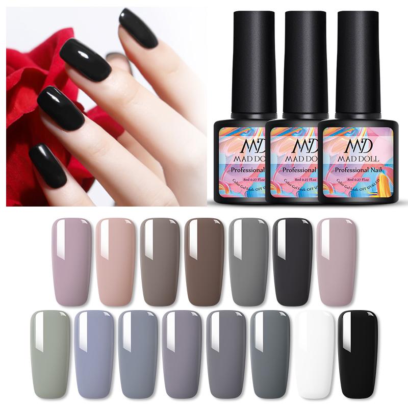 Buy 8ml Gray Series Color Gel Polish Soak Off UV Gel Varnish One-shot ...