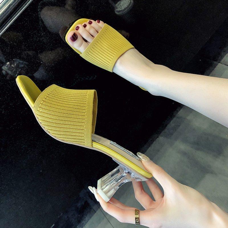 Buy Flying Woven Sandals Women's Footwear Summer Thick Heel Crystal ...