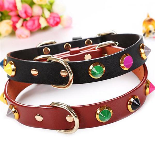 Buy Blinking Illusion Leather Dog Collar Colorful Rivet Collar for Cat ...