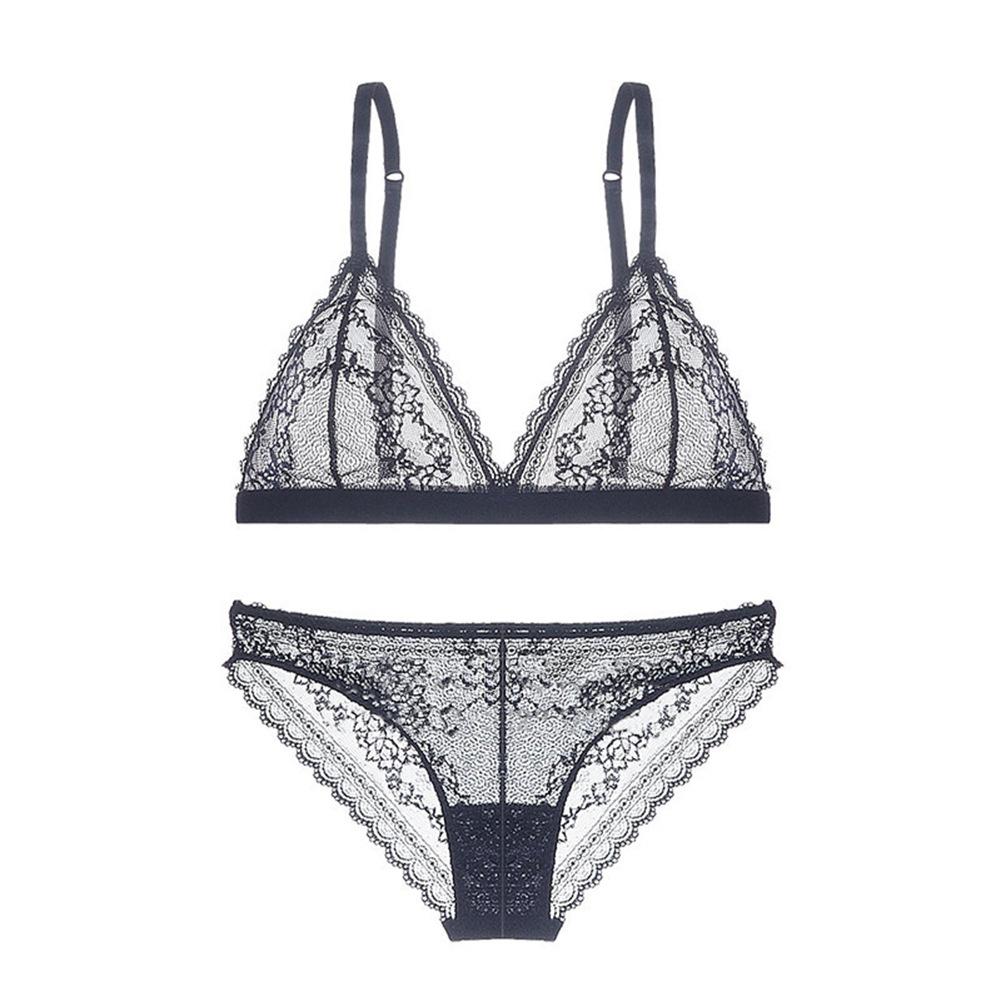 Women Ultra Thin Triangle Cup Bra Set Sexy Lingerie Set Wireless ...