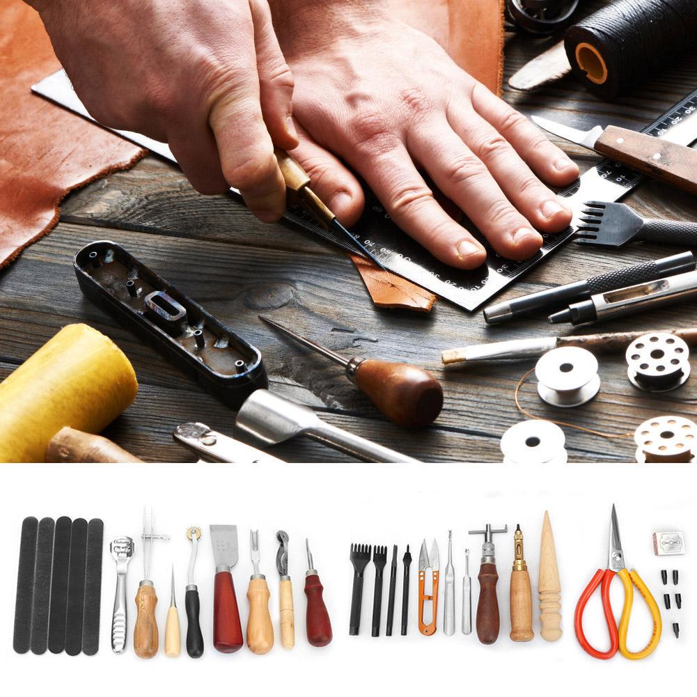 Buy 18pcs Leather Craft Working Punch Tools Kit Sewing Stitching ...