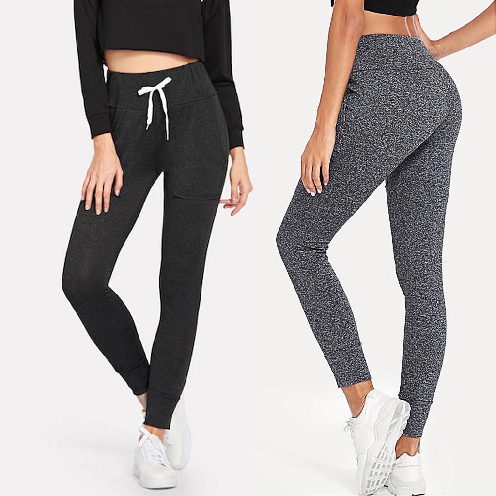 Fashion Women Elastic Waist Drawstring Leggings Trousers Yoga Sport ...