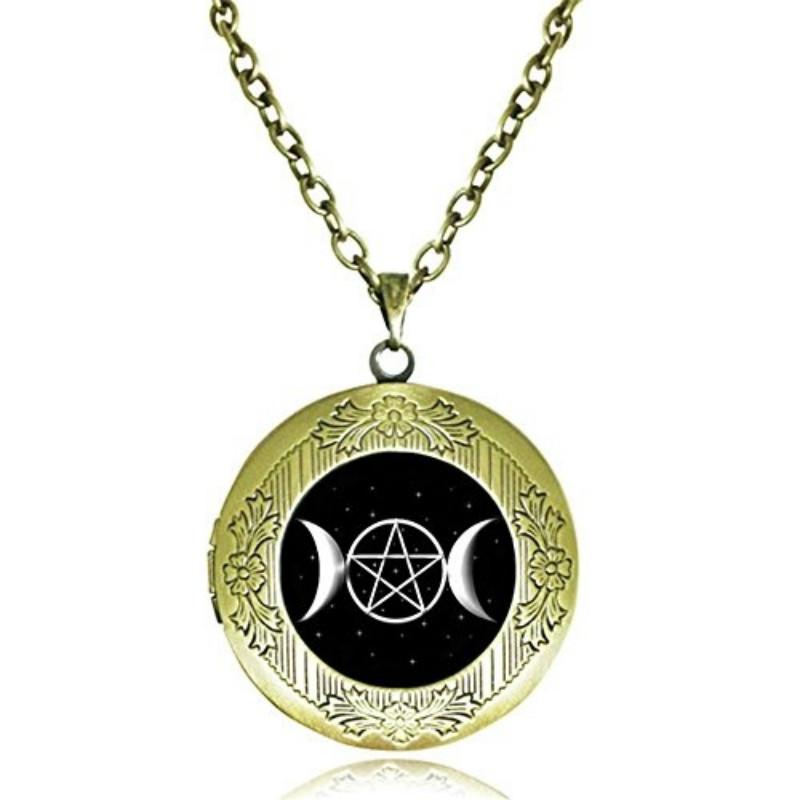 Buy Moon Locket Triple Moon Goddess Pendant Wiccan Pagan Jewelry ...
