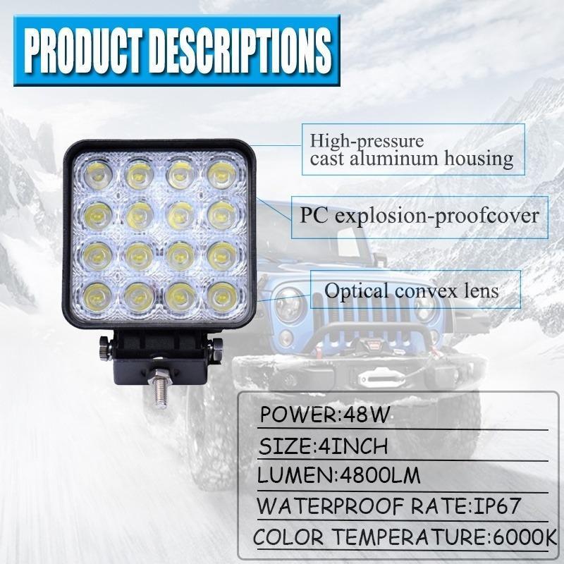 48W LED Square Waterproof Lights Offroad Spotlight Car Accessories 48w ...
