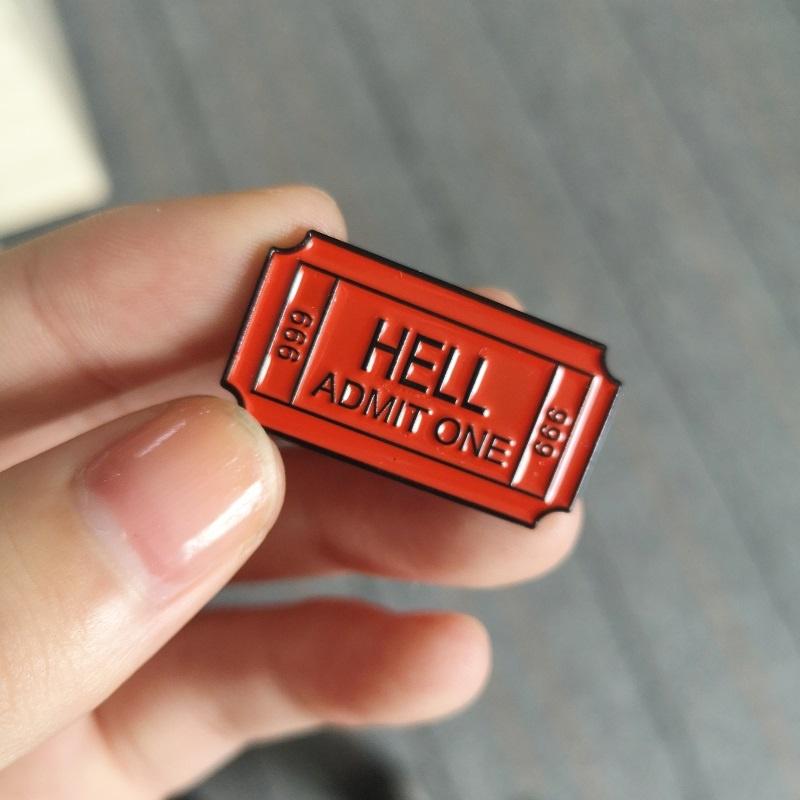 Buy Gothic Jewelry Hell Admit One 666 Ticket Soft Enamel Pin Badge at ...