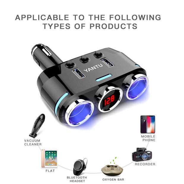Buy Multi-functional Car Charger Dispenser 3 Sockets 2 USB Digital ...