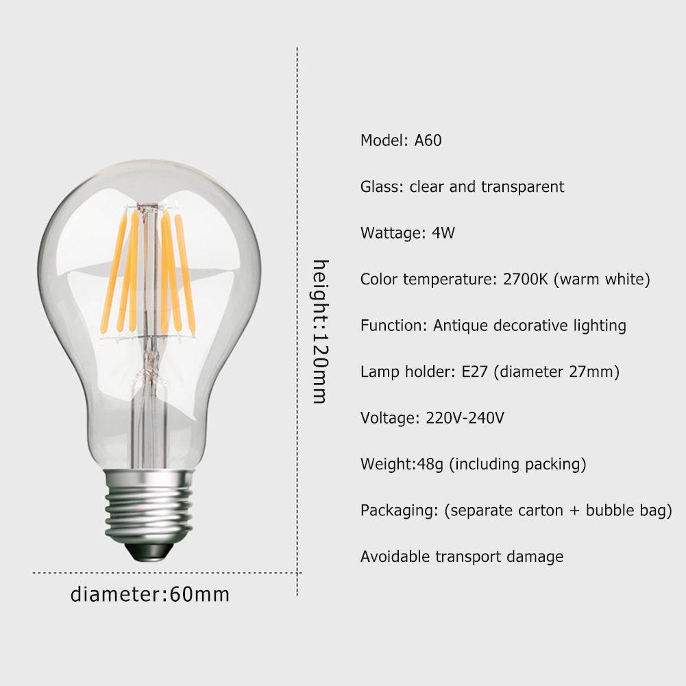 E27 Screw 4W LED Filament Edison Light Bulb Retro Vintage Squirrel Cage ...