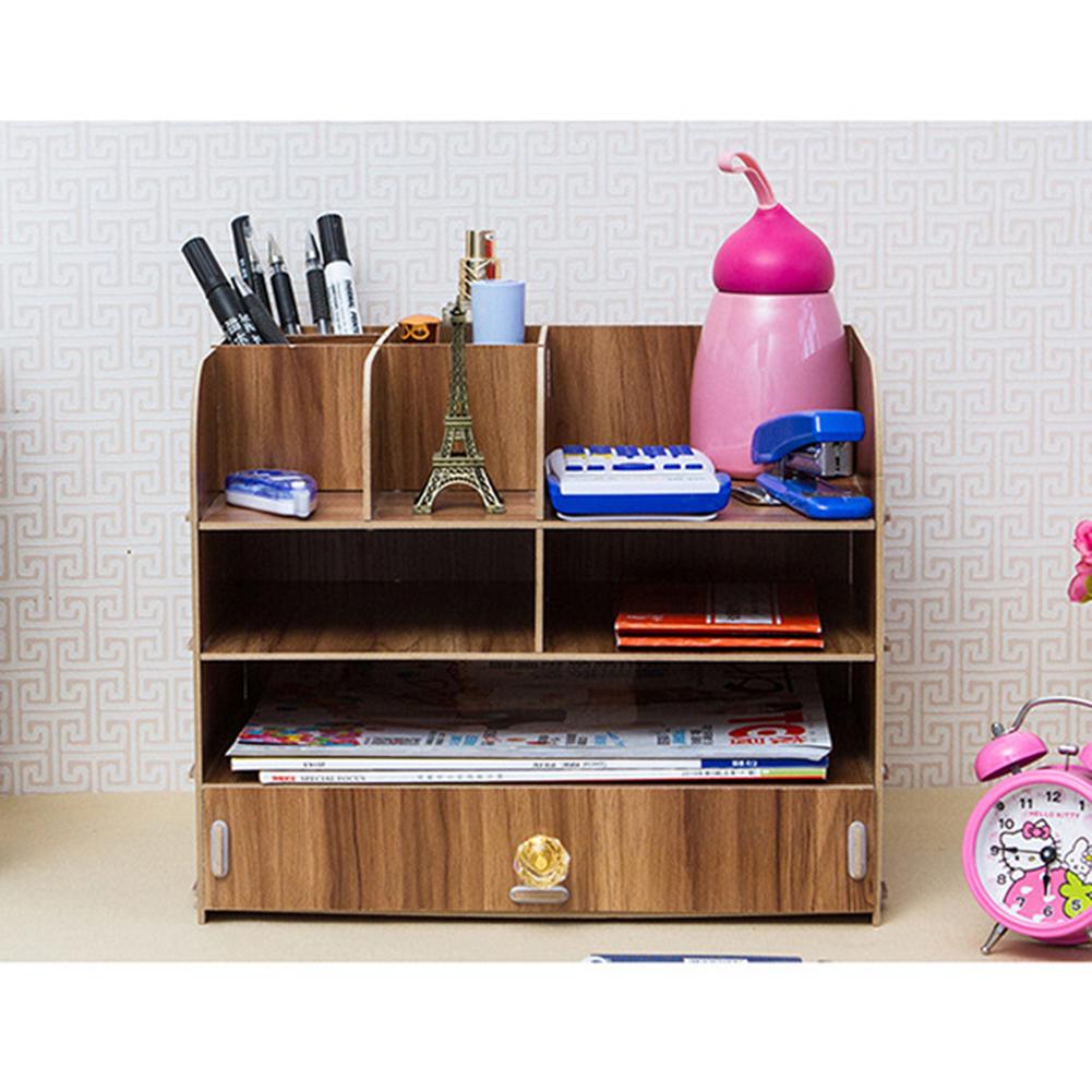 Buy Desktop Storage Box Wooden Office Multi-layer File Rack Supplies ...
