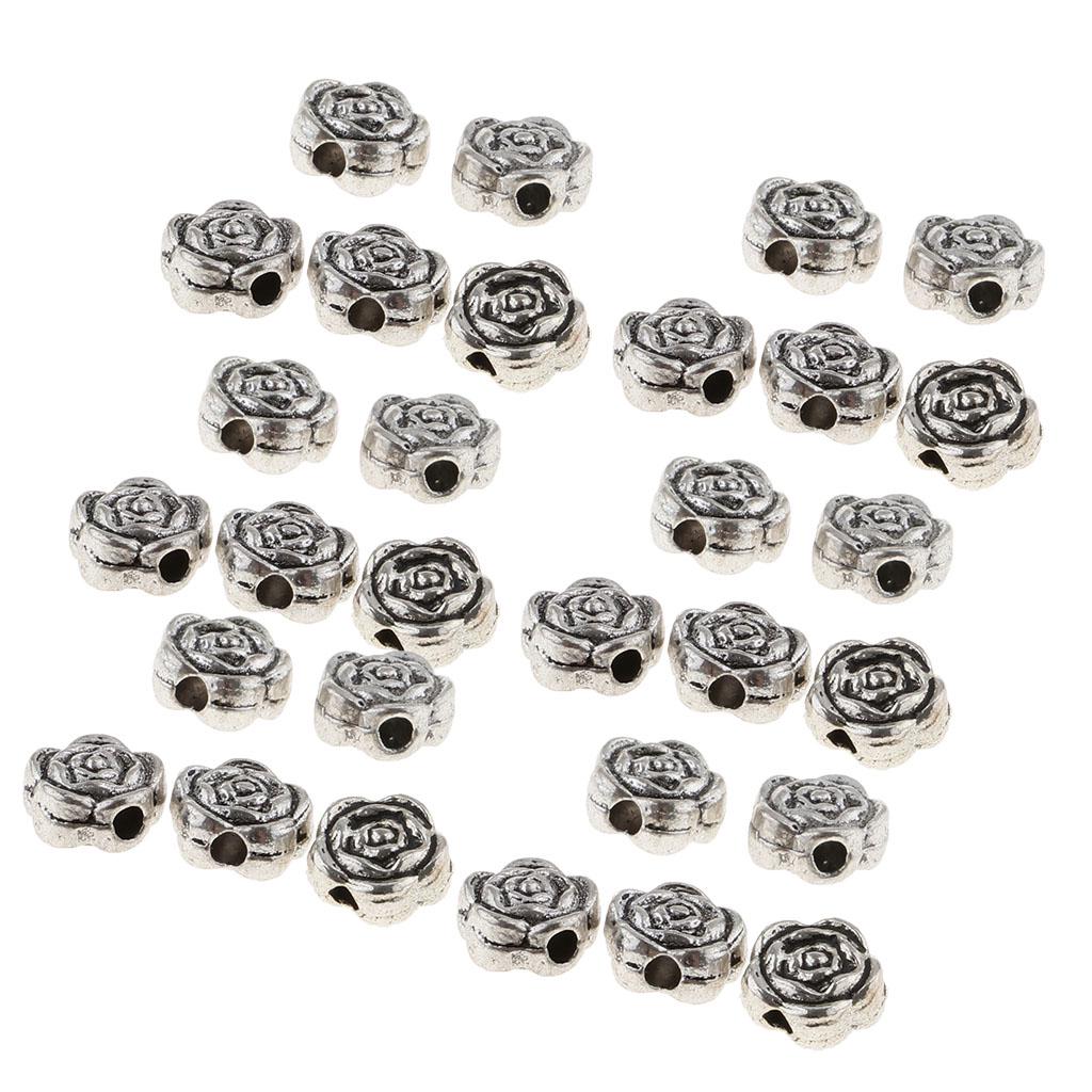 50Pcs Rose Flower Jewelry Making Spacer Beads Pendant DIY Connectors ...