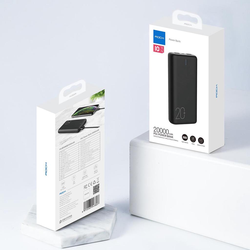 ROCK Power Bank 20000mAh Portable Charging Poverbank Mobile Phone ...
