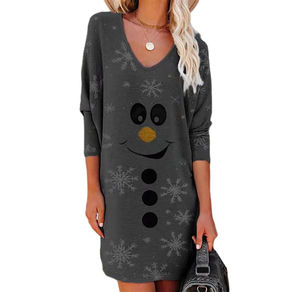 Buy Christmas Snowflake Printed V Neck Dress Women Xmas Snowman Long ...