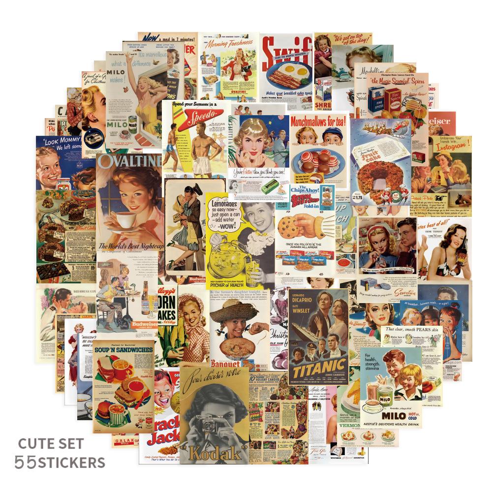 60 Retro Poster Emoji Stickers Notebook Guitar Scooter Waterproof ...