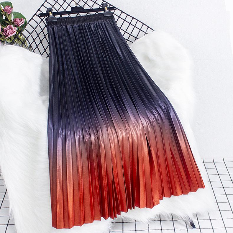 Cheap Gradient Color Pleat Skirt Women Elegant High Waist Skirt A Line ...