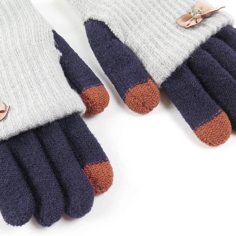 Köp Women's Winter Knitted Touch Screen Gloves Thickened Warm Five ...