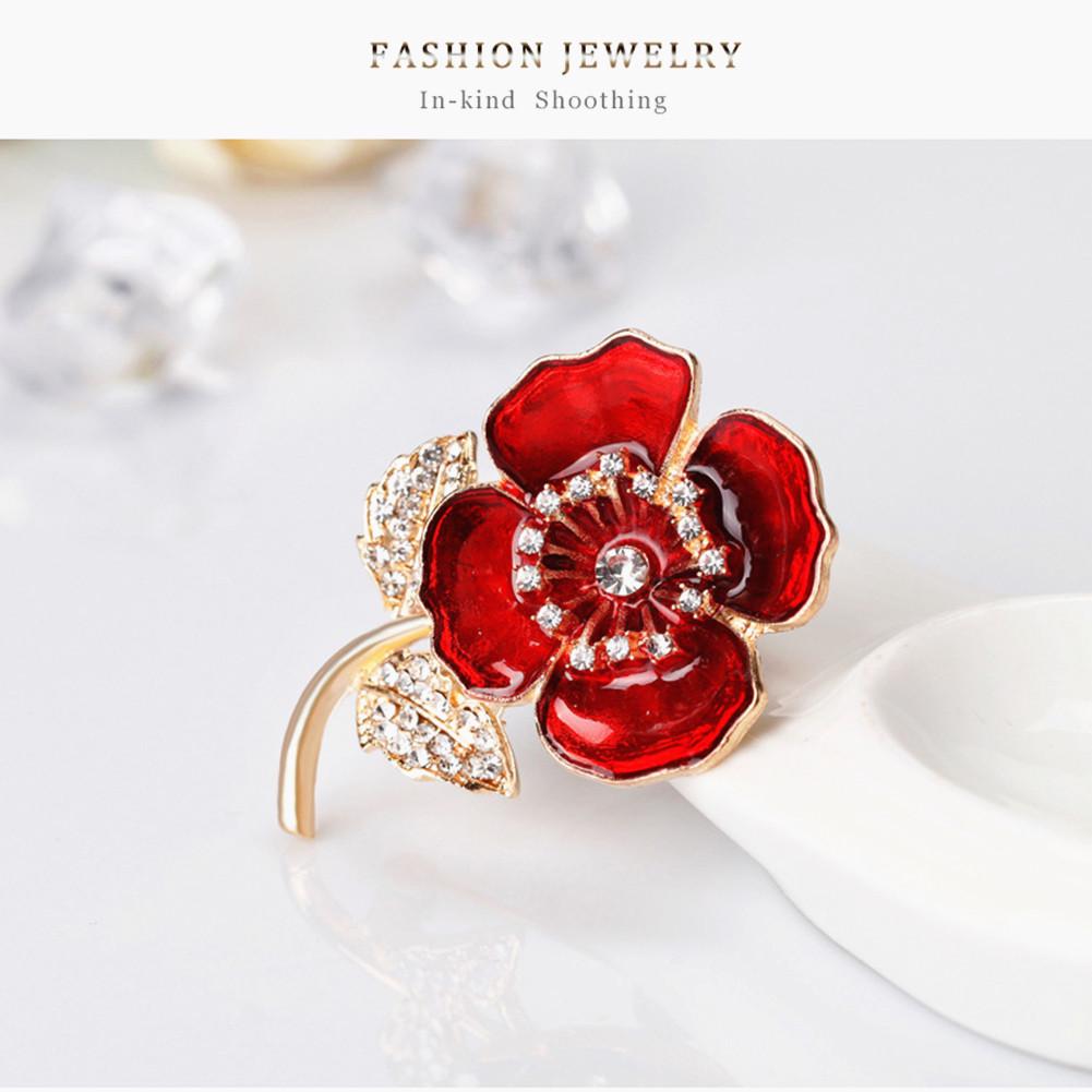 Buy Red Poppy Badges Enamel Flower Pin Brooch Enamel Crystal Brooches ...
