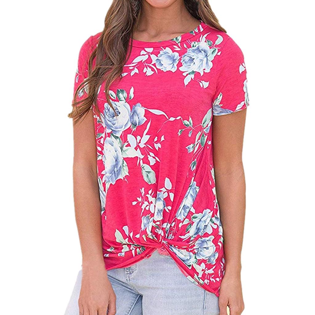 Buy Womens Fashion Short Sleeve Loose Floral Printing Tops at ...