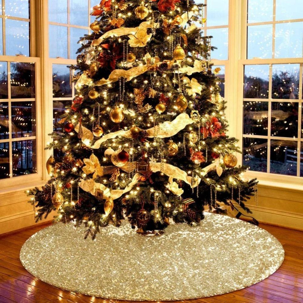 78/90/122cm Christmas Tree Skirt Pearlescent Sequin Carpet Floor Mat ...